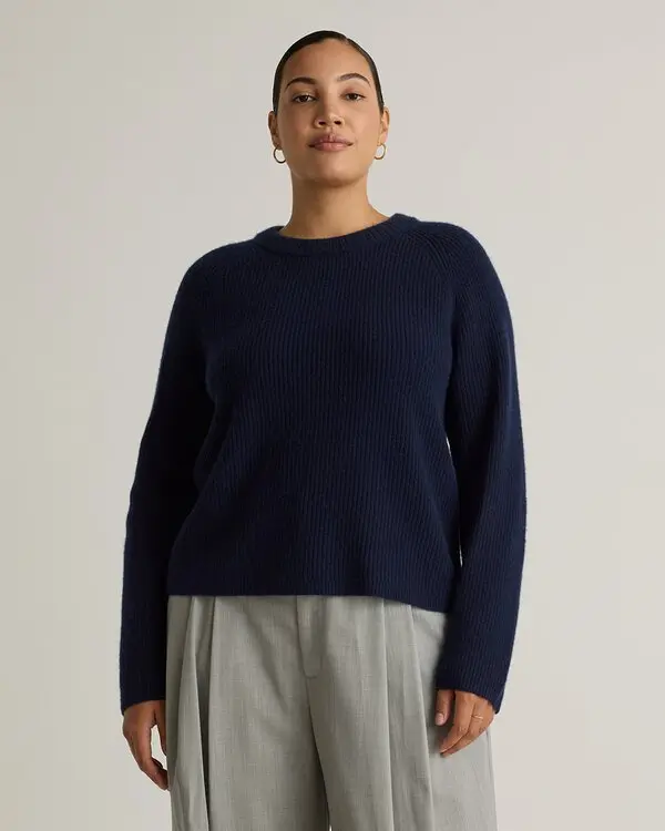 Quince Mongolian Cashmere Fisherman Crewneck Knit Sweater - True Navy