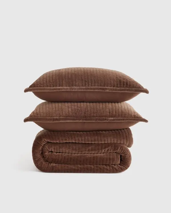 Quince Cotton Velvet Channel Quilt Set - Chestnut