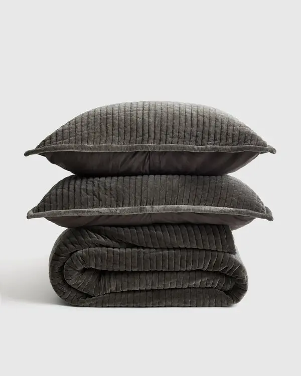 Quince Cotton Velvet Channel Quilt Set - Greystone