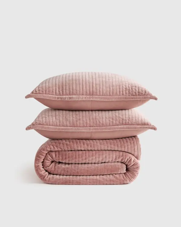 Quince Cotton Velvet Channel Quilt Set - Rose