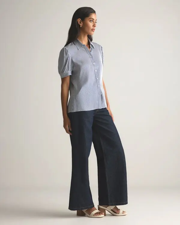 Quince Washable Stretch Silk Puff Sleeve Blouse - Evie Stripe