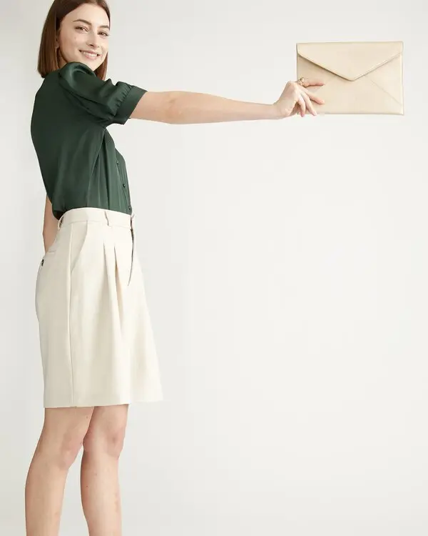Quince Washable Stretch Silk Puff Sleeve Blouse - Forest Green