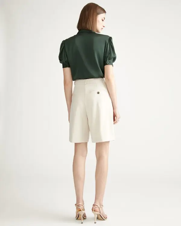 Quince Washable Stretch Silk Puff Sleeve Blouse - Forest Green