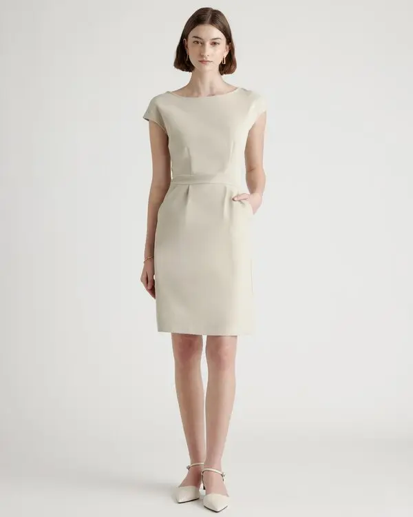 Quince Ultra-stretch Ponte Cap Sleeve Dress - Ecru