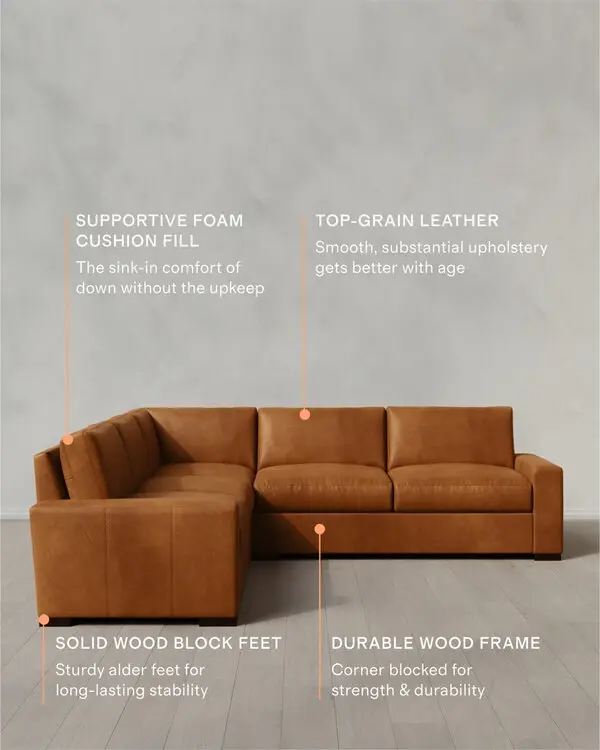 Quince Stillman L Sectional In Leather - Auburn