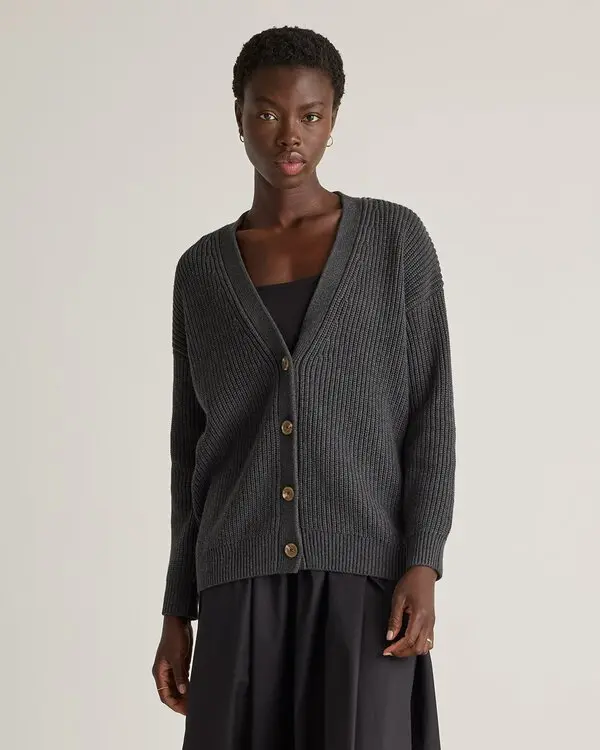Quince Organic Cotton Oversized Boyfriend Cardigan Sweater - Charcoal
