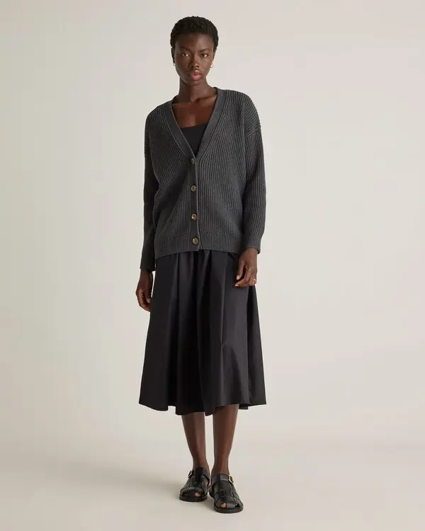 Quince Organic Cotton Oversized Boyfriend Cardigan Sweater - Charcoal
