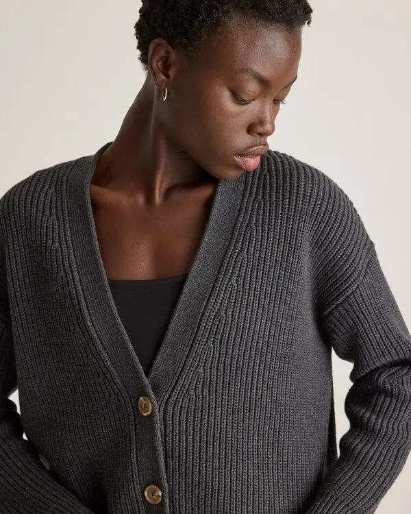 Quince Organic Cotton Oversized Boyfriend Cardigan Sweater - Charcoal