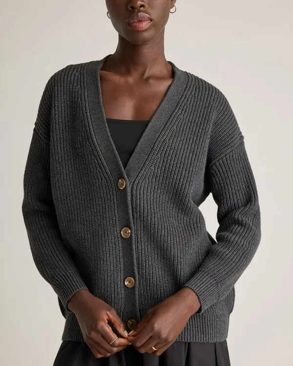 Quince Organic Cotton Oversized Boyfriend Cardigan Sweater - Charcoal