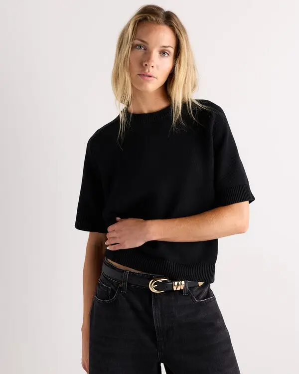 Quince Organic Cotton Sweater Tee - Black
