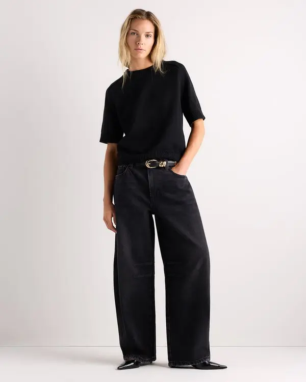 Quince Organic Cotton Sweater Tee - Black