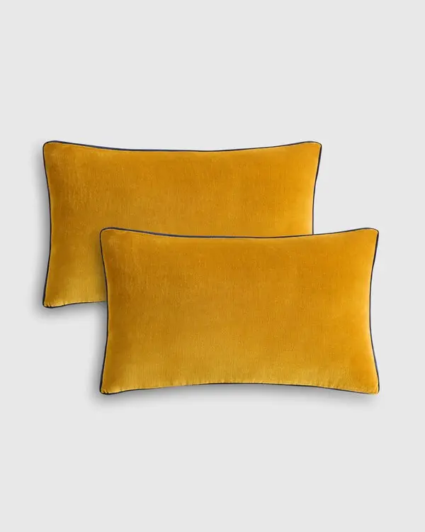 Quince European Linen Piped Duvet Cover Set - Marigold/navy