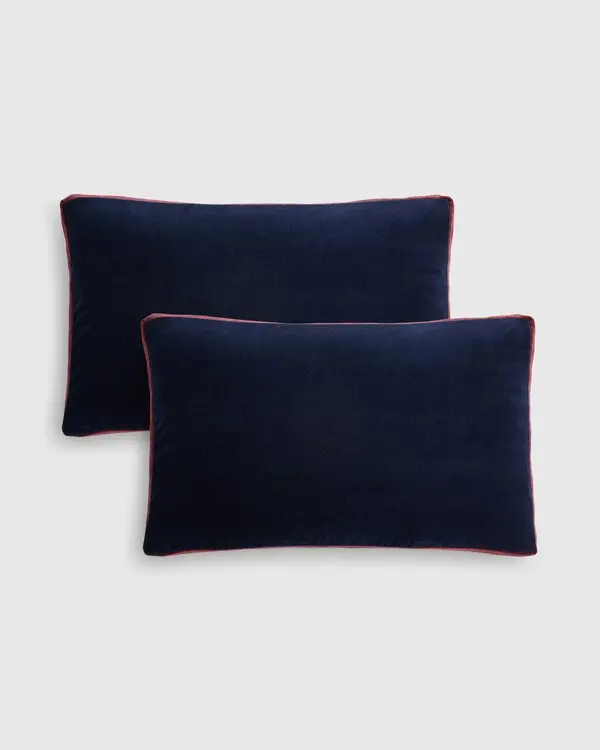 Quince Contrast Piped Wool Pillow Cover - Navy/bordeaux