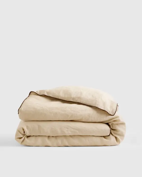Quince Contrast Piped Wool Pillow Cover - Oat/espresso