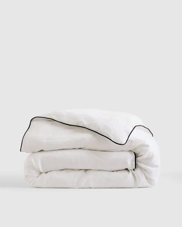 Quince European Linen Piped Duvet Cover - White/black
