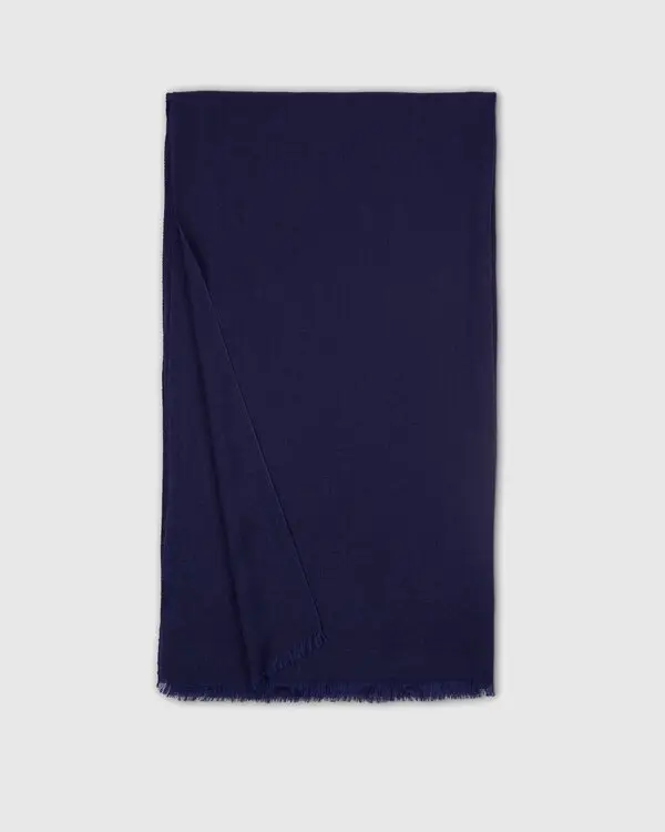 Quince Featherweight Cashmere Silk Frayed Edge Scarf - Navy