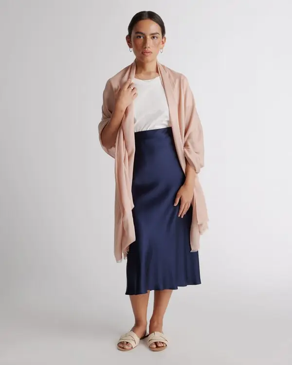Quince Featherweight Cashmere Silk Frayed Edge Scarf - Soft Pink