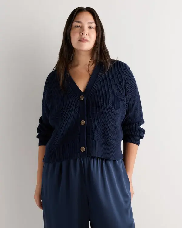 Quince Organic Cotton Cardigan Sweater - Navy