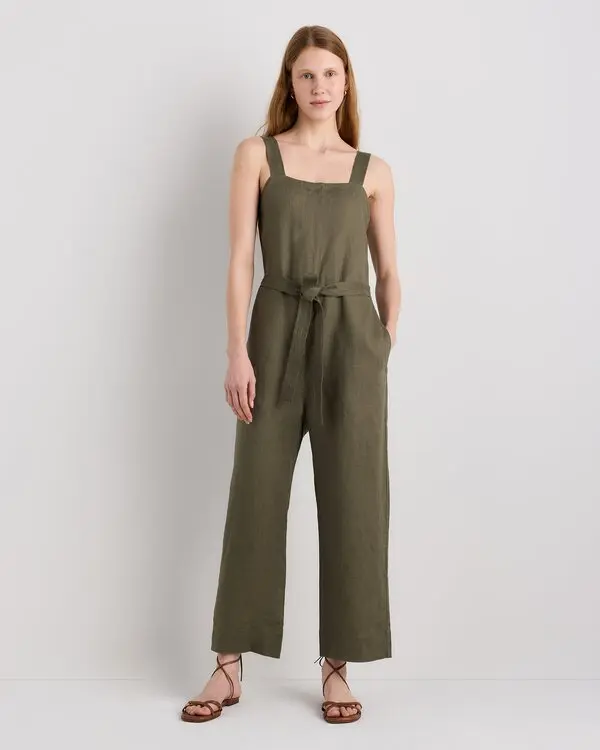 Quince 100% European Linen Square Neck Jumpsuit - Bayberry Olive