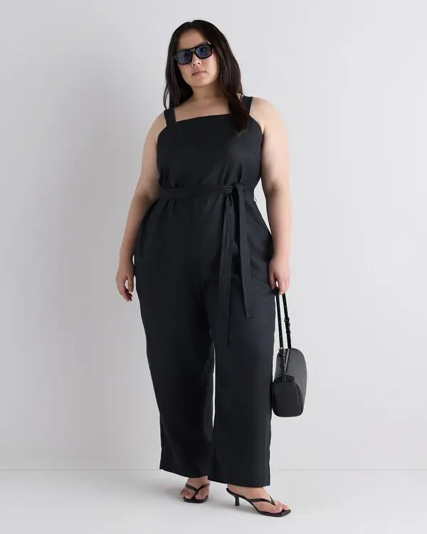 Quince 100% European Linen Square Neck Jumpsuit - Black