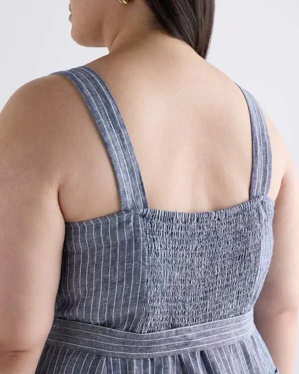 Quince 100% European Linen Square Neck Jumpsuit - Chambray Stripe