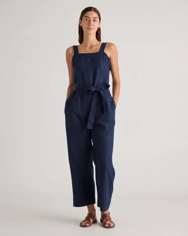 Quince 100% European Linen Square Neck Jumpsuit - Deep Navy