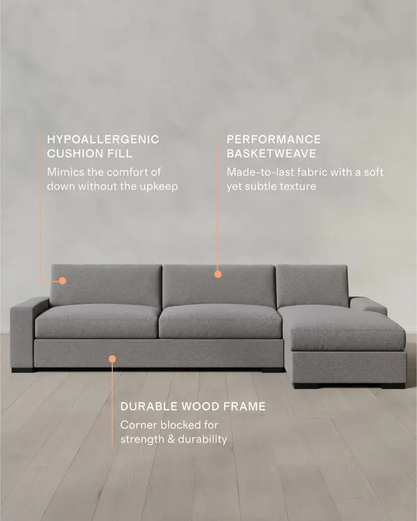 Quince Stillman Chaise Sectional In Performance Basketweave - Ash
