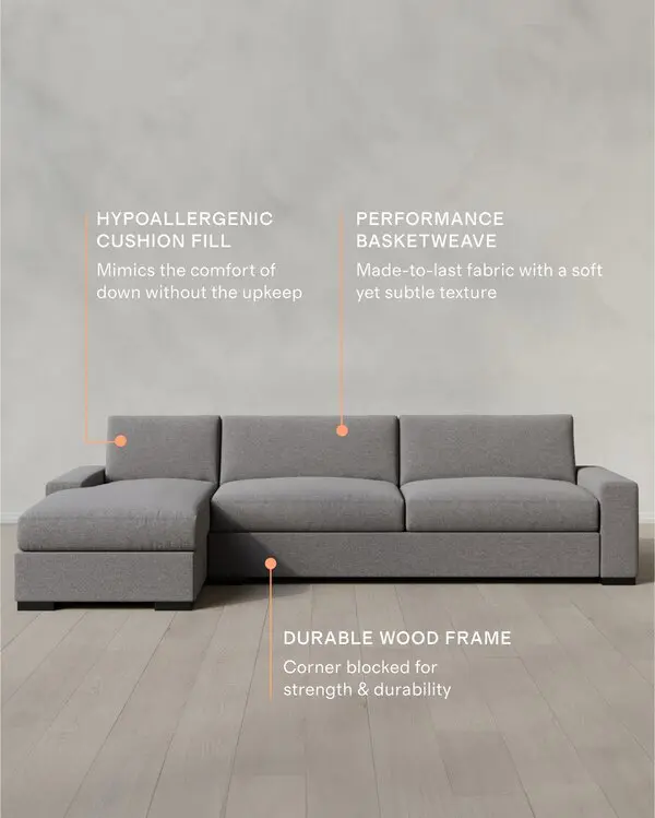 Quince Stillman Chaise Sectional In Performance Basketweave - Ash