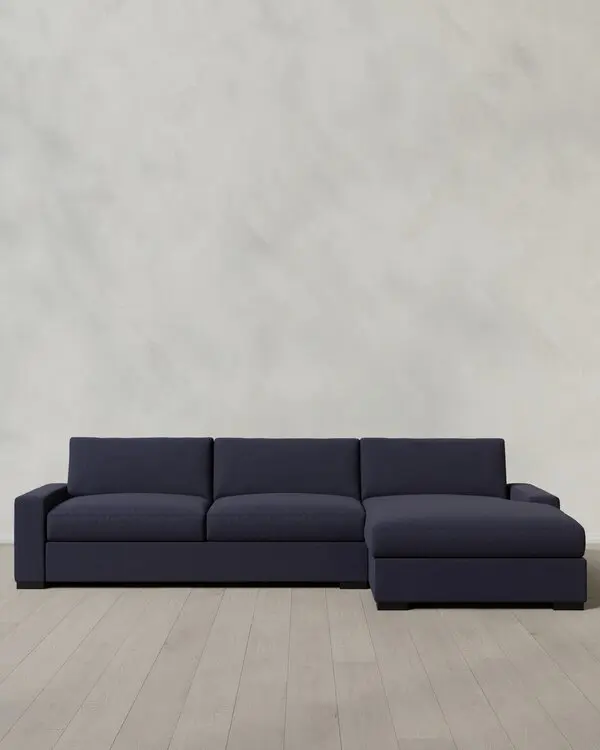 Quince Stillman Chaise Sectional In Performance Basketweave - Navy