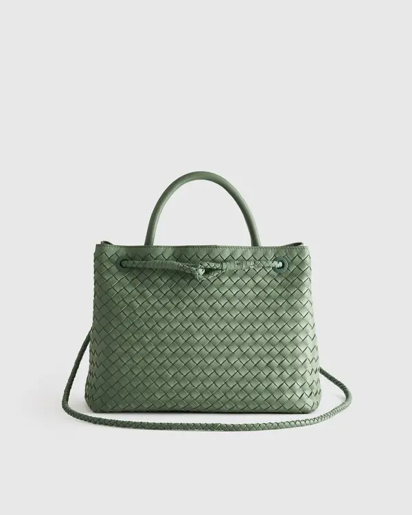 Quince Italian Leather Handwoven Satchel - Sage