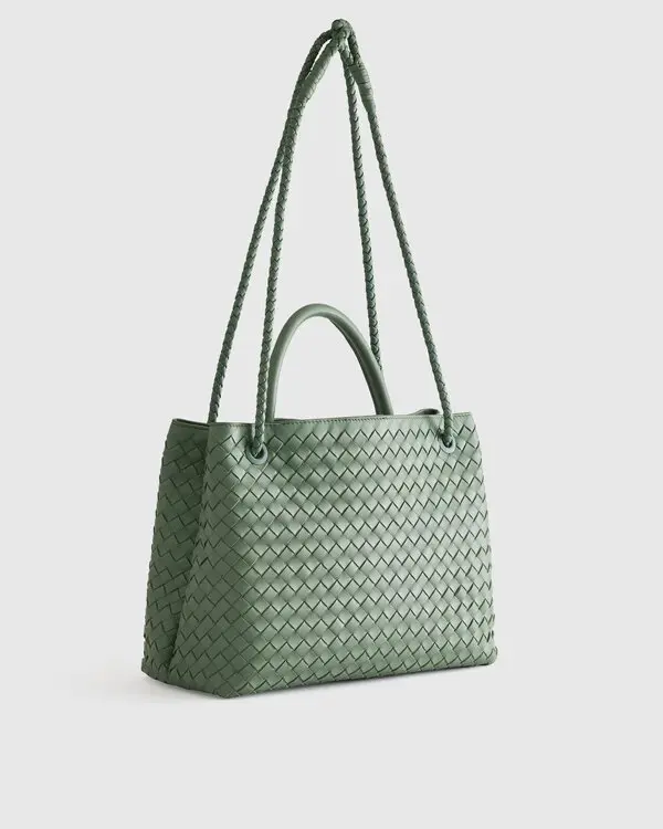 Quince Italian Leather Handwoven Satchel - Sage
