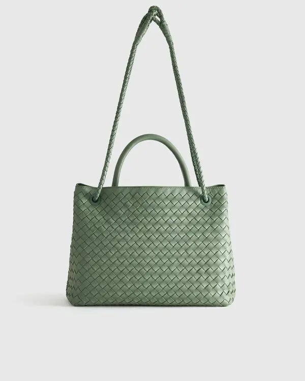 Quince Italian Leather Handwoven Satchel - Sage