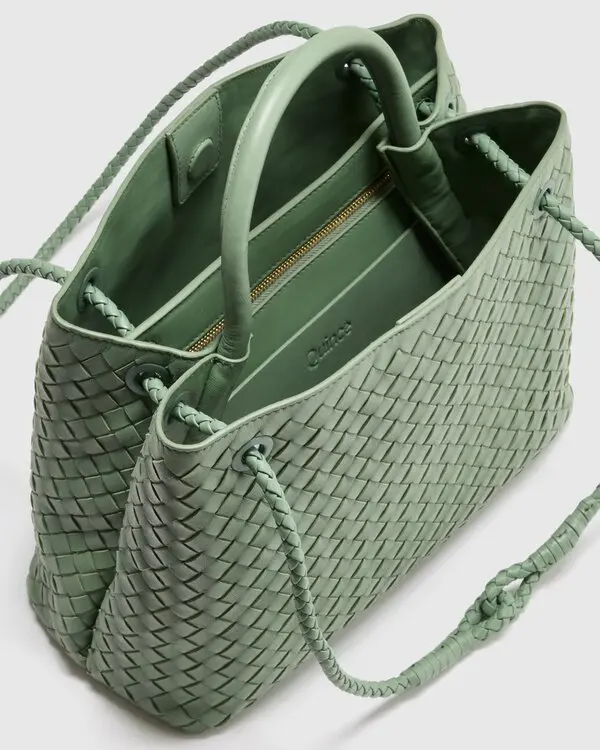 Quince Italian Leather Handwoven Satchel - Sage