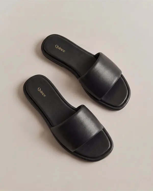Quince Italian Leather Slide Sandals - Black