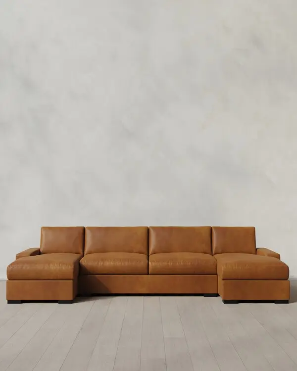 Quince Stillman U Sectional In Leather - Auburn