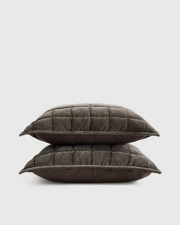 Quince Cotton Velvet Quilted Sham Set - Greystone
