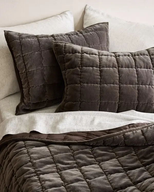 Quince Cotton Velvet Box Quilted Sham Set - Greystone