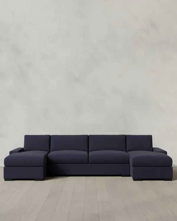 Quince Stillman U Sectional In Performance Basketweave - Navy