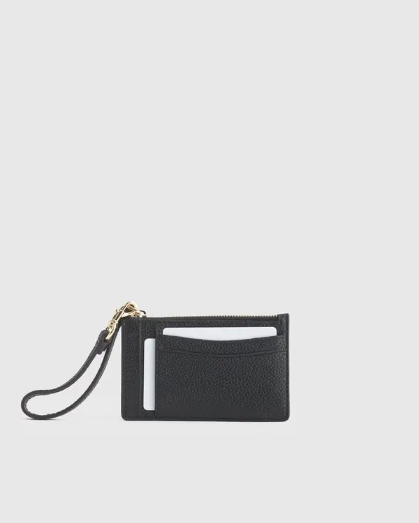 Quince Italian Leather Card Case Wristlet - Black