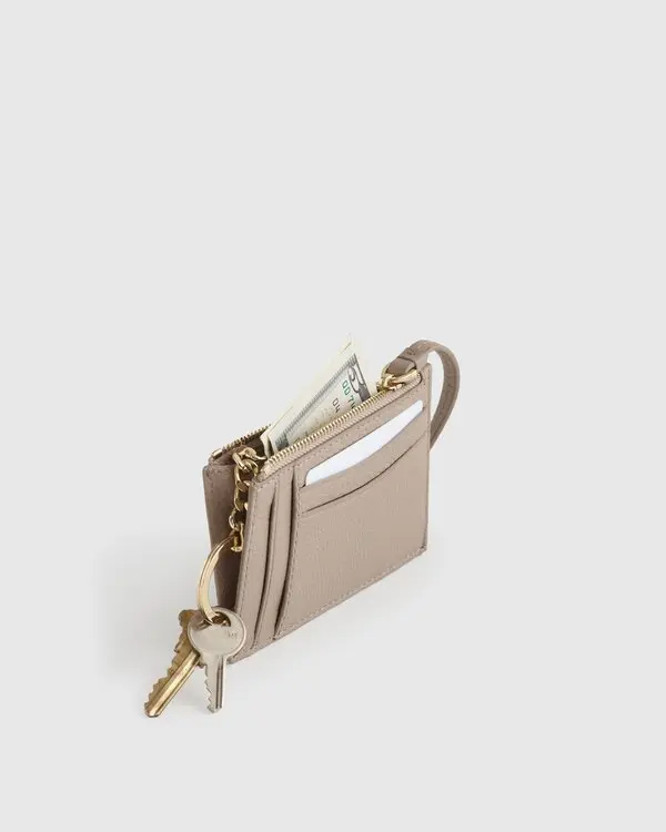Quince Italian Leather Card Case Wristlet - Taupe