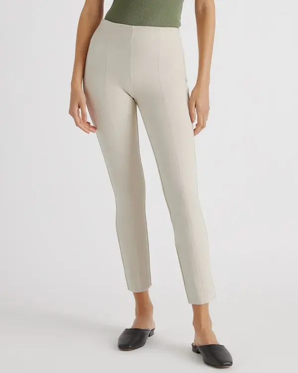Quince Ultra-stretch Ponte Pintuck Ankle Pants - Ecru