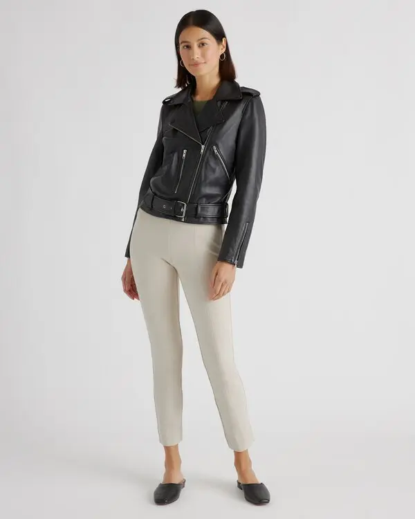 Quince Ultra-stretch Ponte Pintuck Ankle Pants - Ecru