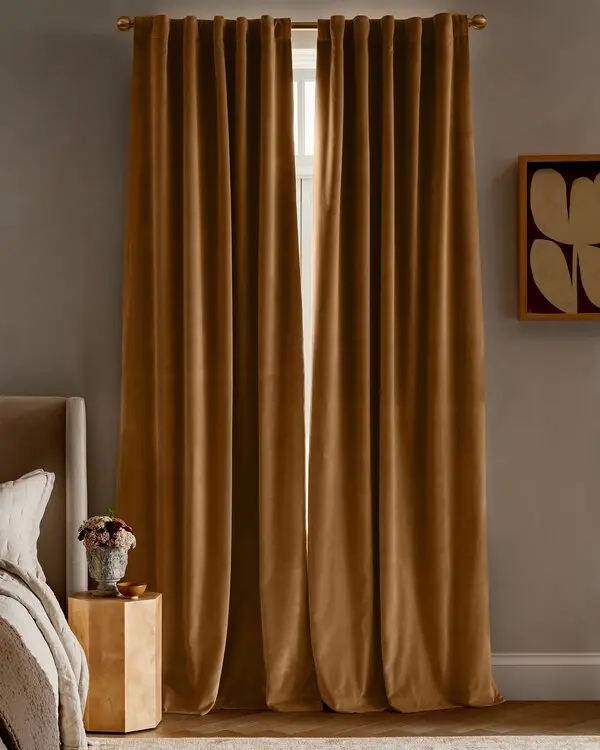 Quince Cotton Velvet Room Darkening Curtain Single Panel - Camel