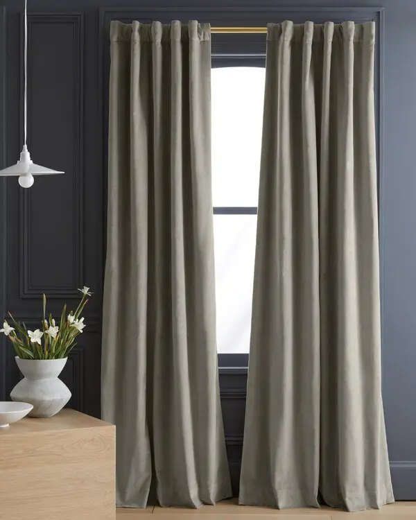 Quince Cotton Velvet Room Darkening Curtain Single Panel - Light Grey