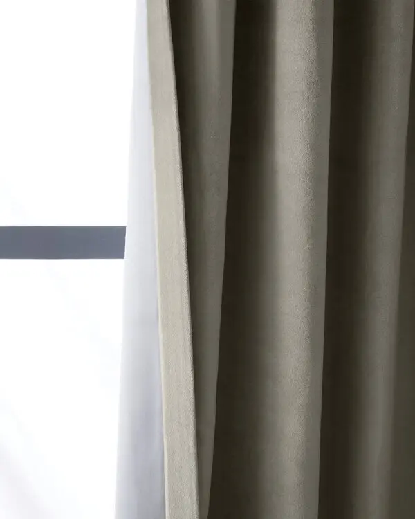 Quince Cotton Velvet Room Darkening Curtain Single Panel - Light Grey