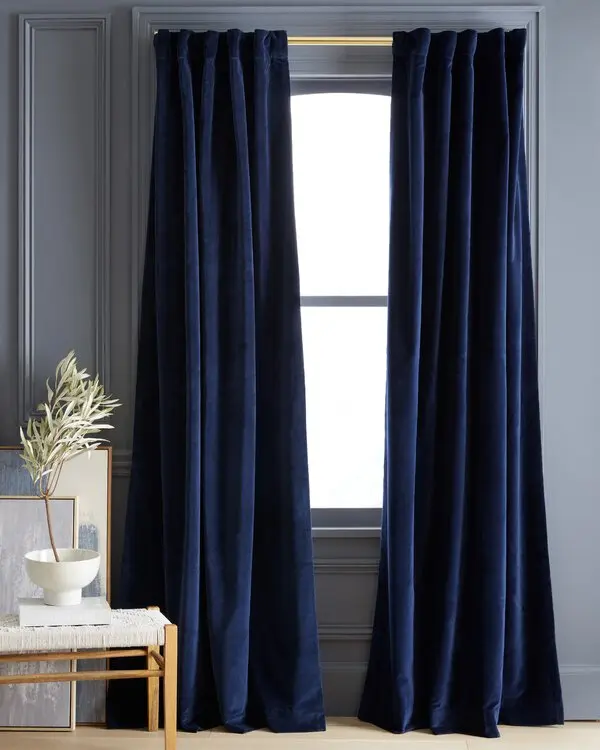 Quince Cotton Velvet Room Darkening Curtain Single Panel - Navy