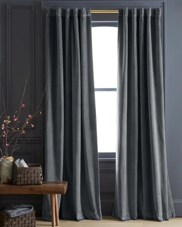 Quince Cotton Velvet Room Darkening Curtain Single Panel - Slate