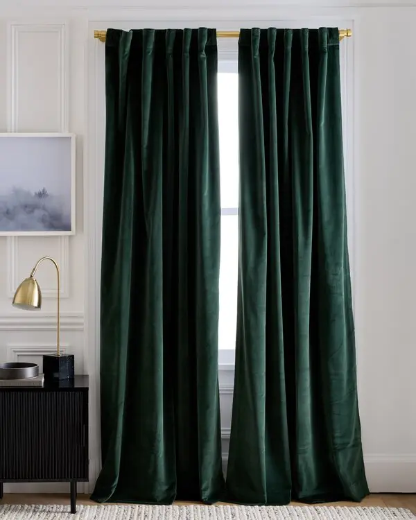 Quince Cotton Velvet Room Darkening Curtain Single Panel - Spruce