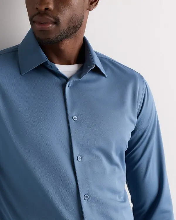 Quince Commuter Stretch Pique Long Sleeve Button Down - Aegean Blue