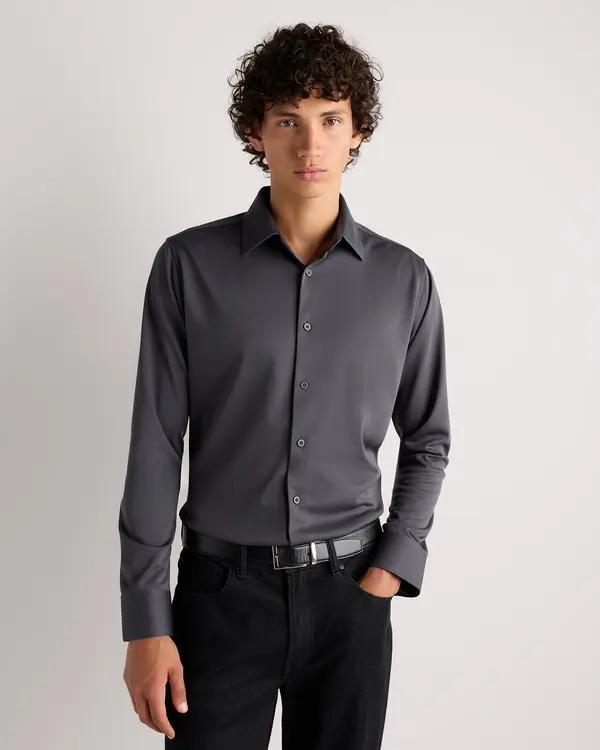 Quince Commuter Stretch Pique Long Sleeve Button Down - Dark Coal